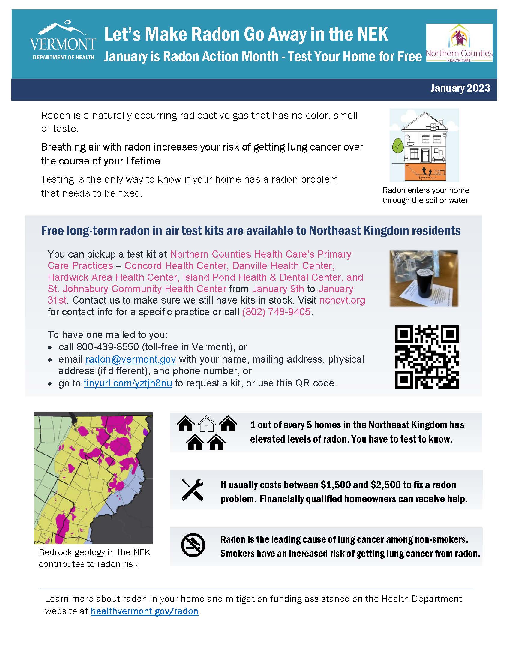 Radon Test Kits Available - NCHC: Northern Counties Health Care